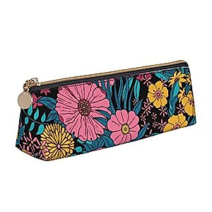 Flowers Pencil Case Pouch Pen Case Portable Leather Makeup Cosmetic Bag Durable Holder Bag Office Organizer For Adults
