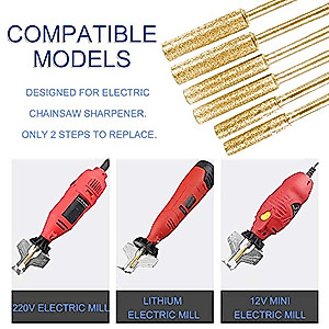 Burr Grinding Stone File - 6Pcs 3mm 5/32" 3/16" 7/32" Shank Diamond Chainsaw Sharpener Rotary Bit Set Polishing Sharpening Garden Tool for Lawn Mower Chainsaw Parts Garden,120-150 Grit,Gold (Gold)