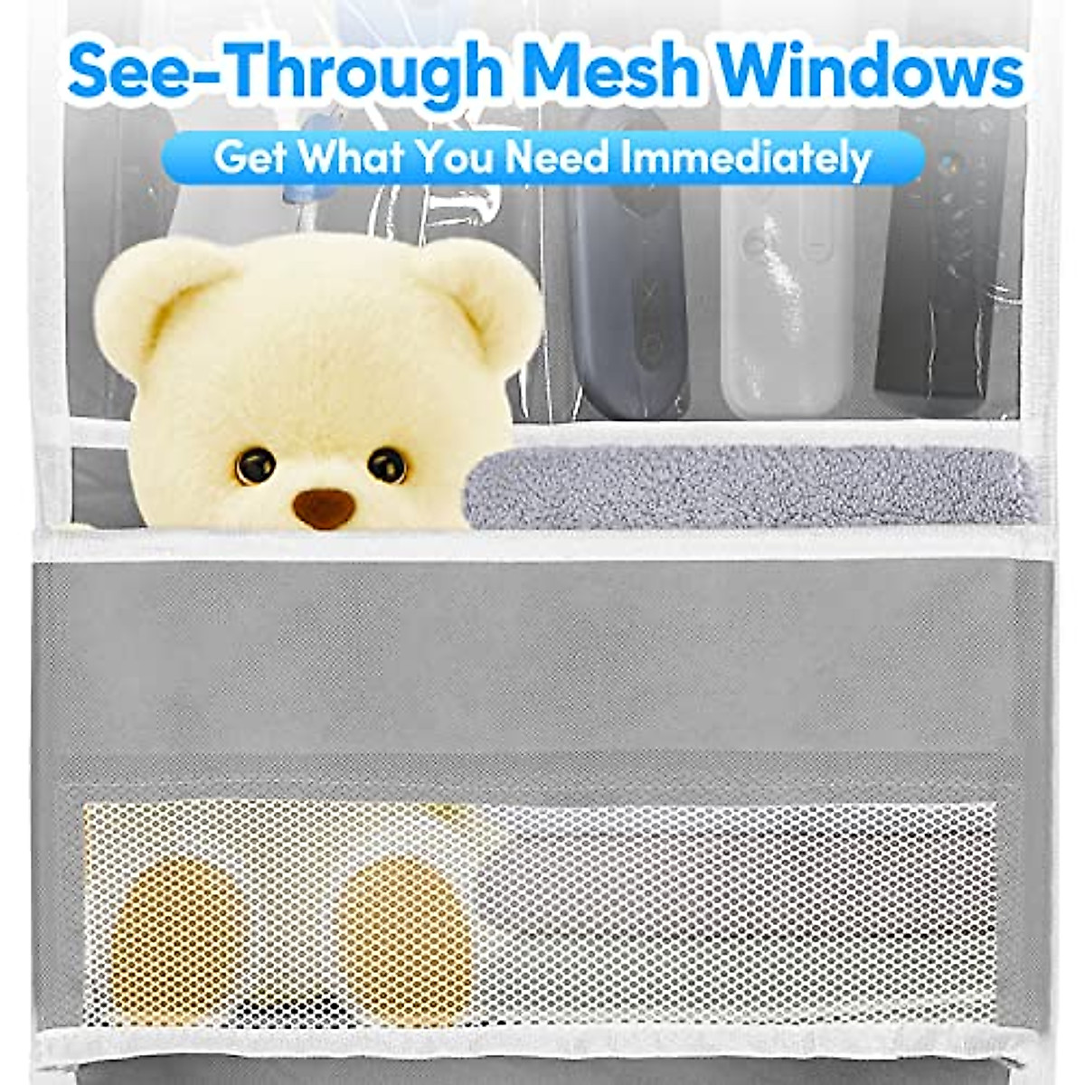 Pro Goleem Over the Door Hanging Organizer, High Capacity Baby Storage with 4 Large Pockets 6 Mesh Side Pockets and 2 PVC Pockets, for Cosmetics, Toys, Baby Stuff, Sundries, Grey, 1 Pack