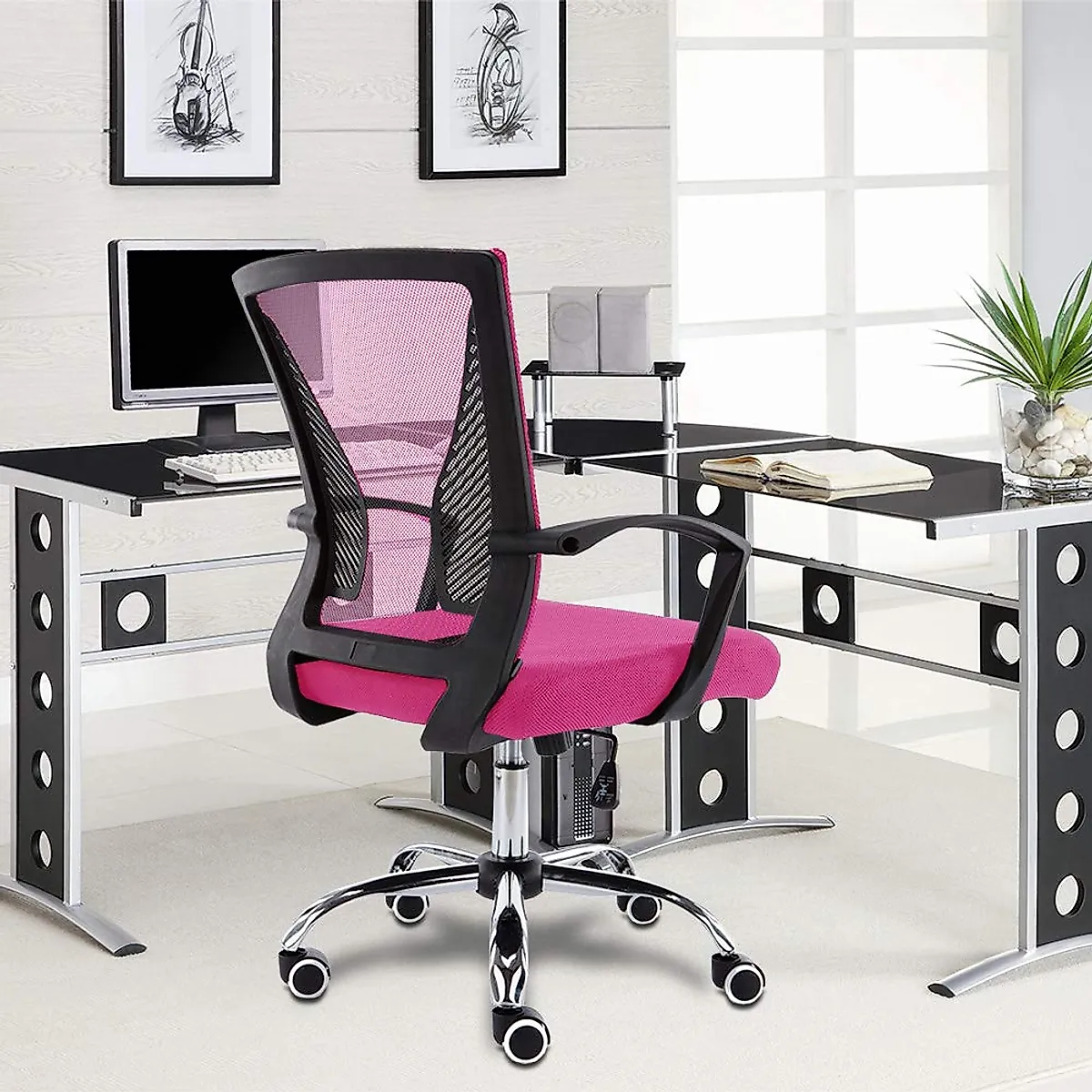 Modern Home ZUNA-BKPINK Office Chair, Black/Pink