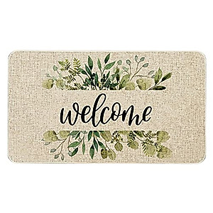 Roszwtit Spring Summer Door Mat 30 X 17 Inch Spring Eucalyptus Floral Welcome Doormat Indoor Outdoor Entrance Floor Mat Non Slip Spring Summer Decor Rubber Mats