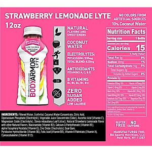 BODYARMOR LYTE Sports Drink Low-Calorie Sports Beverage, Strawberry Lemonade, Natural Flavors With Vitamins, Potassium-Packed Electrolytes, No Preservatives, Perfect For Athletes, 12 Fl Oz (Pack of 8)