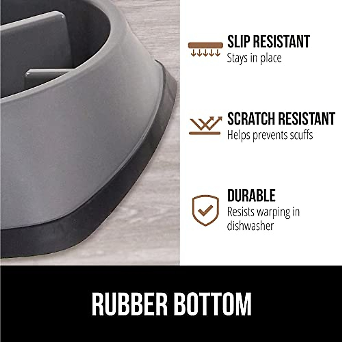 Gorilla Grip Slip Resistant Slow Feeder, 4 Cups, Cat and Dog Bowl, Slows Down Pets Eating, Prevent Overeating, Feed Small, Large Pets, Fun Puzzle Design, Dogs Cats Bowls for Dry and Wet Food, Gray