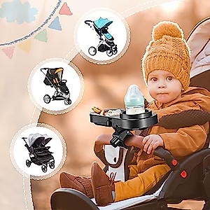2 in 1 Universal Stroller Snack Tray with Cup Holder, Snack Catcher and Drink Holder for Stroller Snack Tray Attachment - Upgraded Removable Clip for Bumper Bar of Stroller Tray for Baby (Black)