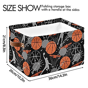 Play Basketball Pattern Storage Baskets for Toy Clothes Books Gifts Empty Shelves Rectangular Storage Bin for Shelves Closets Laundry Nursery Decorative Storage Boxes Collapsible,15x11x9.5x1pack