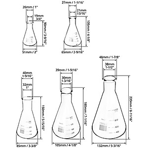 QWORK Erlenmeyer Flask Set - 50ml, 150ml, 250ml, 500ml & 1000ml - Narrow Neck, Clear Graduations - - Borosilicate 3.3 Glass - Ideal for Professional Lab Use