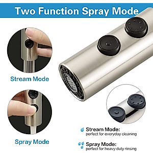 PULL Down kitchen faucet spray head G1/2 male or 13/16inch 2 Functions kitchen faucet head Replacement Part Pull Out Spray Head Kitchen Faucet Compatible for kraus/Giagni facuet brands Brushed Nickel