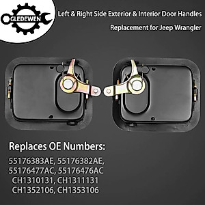 Door Handle Set, Compatible with 1991-1996 Jeep Wrangler YJ 1997-2006 TJ, Exterior & Interior Left Driver & Right Passenger Side | Replace# 79540 79541 55176383AE 55176382AE 55176477AC 55176476AC