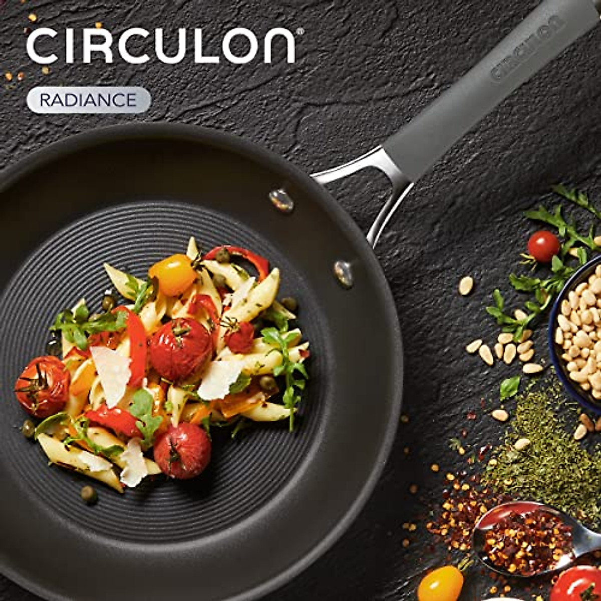 Circulon Radiance Hard Anodized Nonstick Frying / Fry Pan Set / Skillet Set - 8.5 Inch, 10 Inch, and 12.25 Inch , Gray