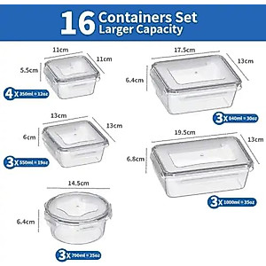 Freezer Microwave BPA Free Airtight - 16 Food Storage Containers - 16 Container Set Medium Kitchen Microwave Refrigerator Plastic with Easy Snap Lids