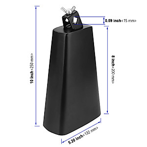 KOHAND 2 Pack 8 Inch Metal Steel Cow Bells, Noise Makers Hand Percussion Cowbell with Stick for Drum Set Percussion Instrument, Sporting Events, Wedding, Football, Black