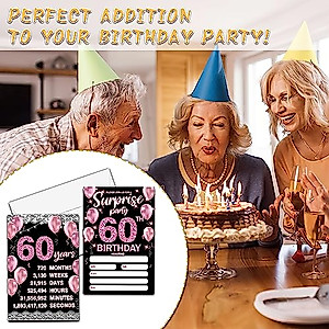 60th Birthday Party Invitations, 60 Year Old Rose Gold Surprise Birthday Invitations Cards for Women, Adult Fill in The Blank Birthday Party Invites, 20 Invitation Cards With 20 Envelopes -e11