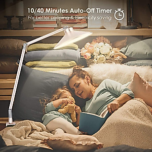 Wellwerks Swing Arm Desk Lamp, 12W Eye-Caring LED Desk Lamp with Clamp, Dimmable Desk Light with Timer and Memory Function, 3 Color Modes, Modern Architect Table Lamp for Task Study (Pink)