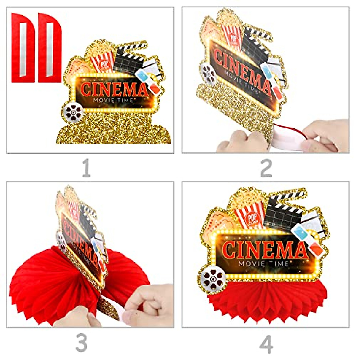 9PCS Movie Night Birthday Party Decoration Movie Table Honeycomb Centerpiece Movie Theme Theatre Table Decoration Movie Night Party Decoration for Movie Star Birthday Party Supplies