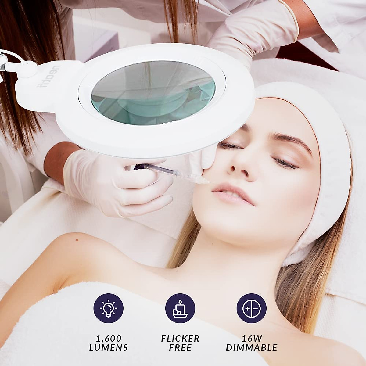 Neatfi XL Bifocal LED Magnifying Lamp, 7-Inch Acrylic Lens, 5D/20D Magnification, Hands-Free, Dimmable, 84 SMD LED, Adjustable Arm for Crafts, Reading, Close Work (with Clamp, White)