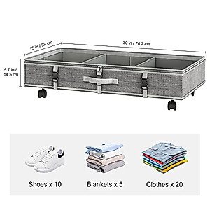 Fixwal Under Bed Storage with Wheels Under Bed Storage Containers for Clothes Blankets Shoes Bedding, Oxford Foldable Bedroom Storage Organizer with Handles, Grey