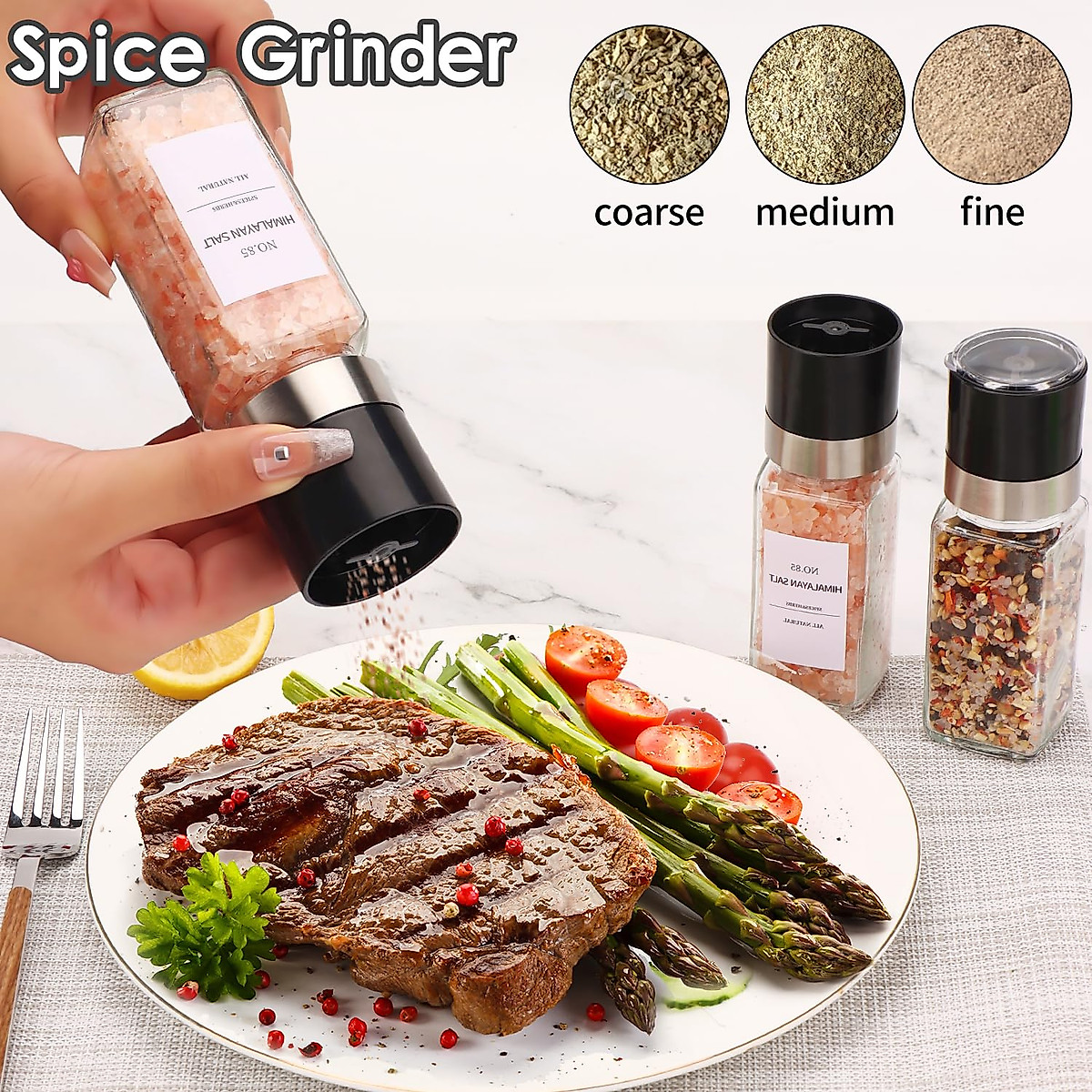 Forhaodejia Spice Jars - 24 Pcs, Spice Jars with Labels, Glass Spice Jars with Bamboo Lids, Seasoning Containers,Empty Glass Spice Container Set, Seasoning Organizer, Kitchen Set, with Pepper Grinder