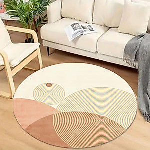 SMXVRC Boho Art Round Rug, 7ft, Abstract Geometric Mid Century Sun Circle Rug, Modern Faux Wool Circular Rug, Soft Non-Slip Washable Thin Throw Mat for Bedroom Sofa Dining Entryway Decor