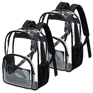 BORMELUN 2Pack Clear Bookbags See Through Backpack Heavy-duty Transparent Plastic Daypack Waterproof for Boys and Girls Concert Stadium approved 16.6x12.2x6 inches