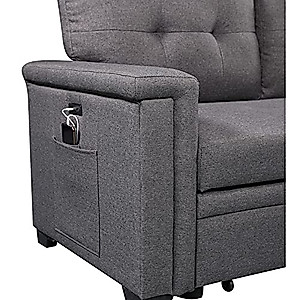 Lilola Home Nathan Dark Gray Reversible Sleeper Sectional Sofa with Storage Chaise, USB Charging Ports and Pocket