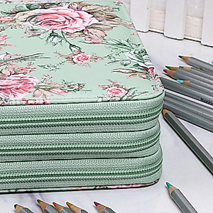 BTSKY Zippered Pencil Case-Canvas 72 Slots Handy Pencil Holders with Printing Pattern for Prismacolor Watercolor Pencils, Crayola Colored Pencils, Marco Pencils Rose