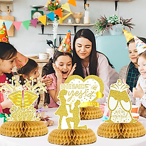 8Pcs Engagement Centerpieces Table Decorations, Gold White Engagement Party Decorations, Golden He Asked, She Said Yes Honeycomb Centerpiece for Bridal Shower Engagement, Wedding Party Decoration