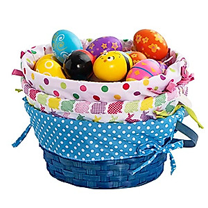 JOYIN 3 Pcs Easter Bamboo Basket with Polka Dots Lining, Natural Woven Easter Eggs and Candy Wicker Basket for Picnic, Gift Packing, Decor