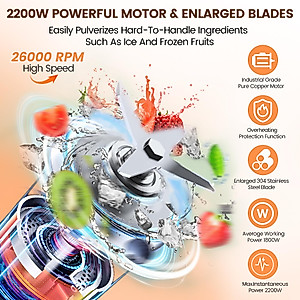 Chaoos Blender, Blenders for Kitchen with 88Oz Large Capacity, Max.2200W/1800W Powerful Blender with 5 Preset Function, BPA-Free Professional Countertop Blender for Smoothies, Ice Crush, Frozen Drinks