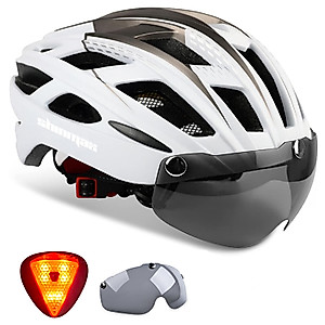 Shinmax Bike Helmet, CPSC/CPC Bike Helmet for Adult Men Women with Magnetic Goggles&Led Back Light Cycling Helmet Adjustable SM-T69