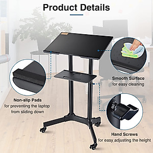 Yescom Mobile Podium Portable Rolling Lecterns Standing Laptop Cart Desk with Storage Tray Height Adjustable Classroom Home Office