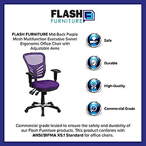Flash Furniture Nicholas Mid-Back Purple Mesh Multifunction Executive Swivel Ergonomic Office Chair with Adjustable Arms