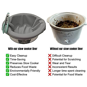 Silicone Crock Pot Liners Large Size w/Tongs | Single Reusable Silicone Slow Cooker Liner | Flexible Slow Cooker Liners 3-8 Quart Pots | Easy Clean Crock Pot Liner Bags | Crock Pot Liners 3-8 Quarts