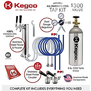 Kegco Keg Dispenser, Two Faucet, Stainless Steel