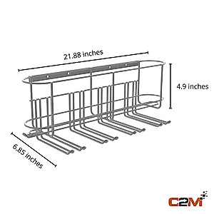 c2M Wall Mounted Wine Bottle & Glass Rack | Floating Wine Storage Shelf for 6 Bottles, 8 Glasses, & Opener | Timeless Compact Steel Design | Heavy Duty & Made in The USA - Silver