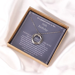 PAERAPAK 50th Birthday Gifts for Women, 5 Circle Necklace 50th Birthday Gifts Jewelry for Women Her Fifty 50 Years Old Birthday Gifts for 50 Year Old Woman Five 5 Decades Birthday Necklace for Women