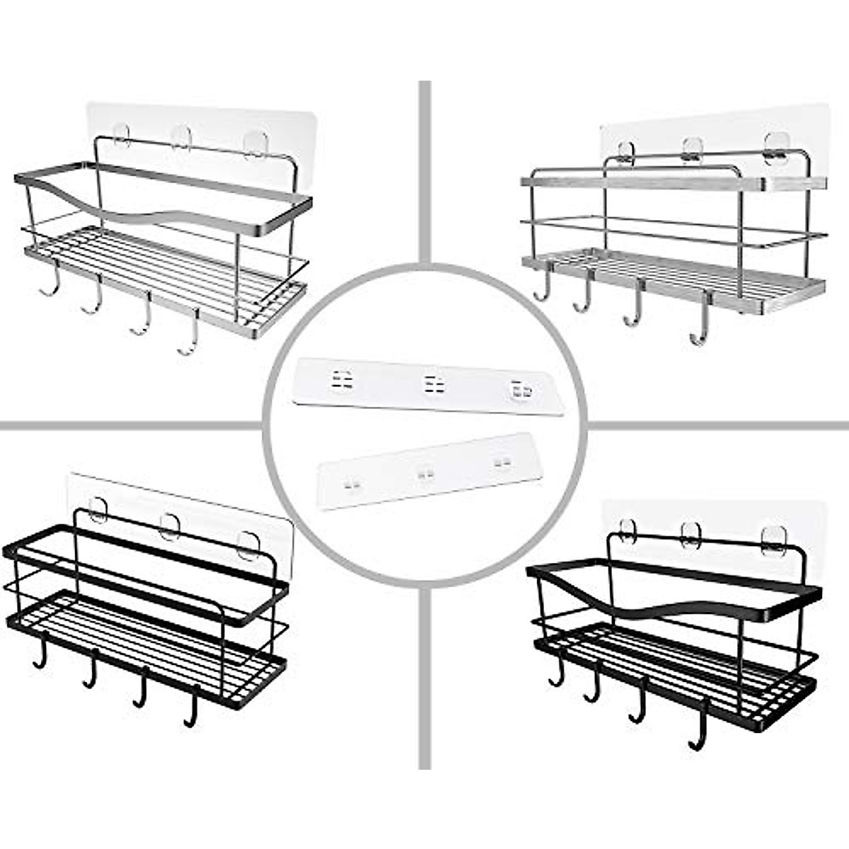 KINCMAX 2 Packs Strong Sticky Waterproof Heavy-duty Wall Adhesives Nail Free Transparent Adhesive Pad No-trace Wall Stick Adhesives Hook Strip for Shower Caddy, Kitchen Racks, Bathroom Storage Shelves