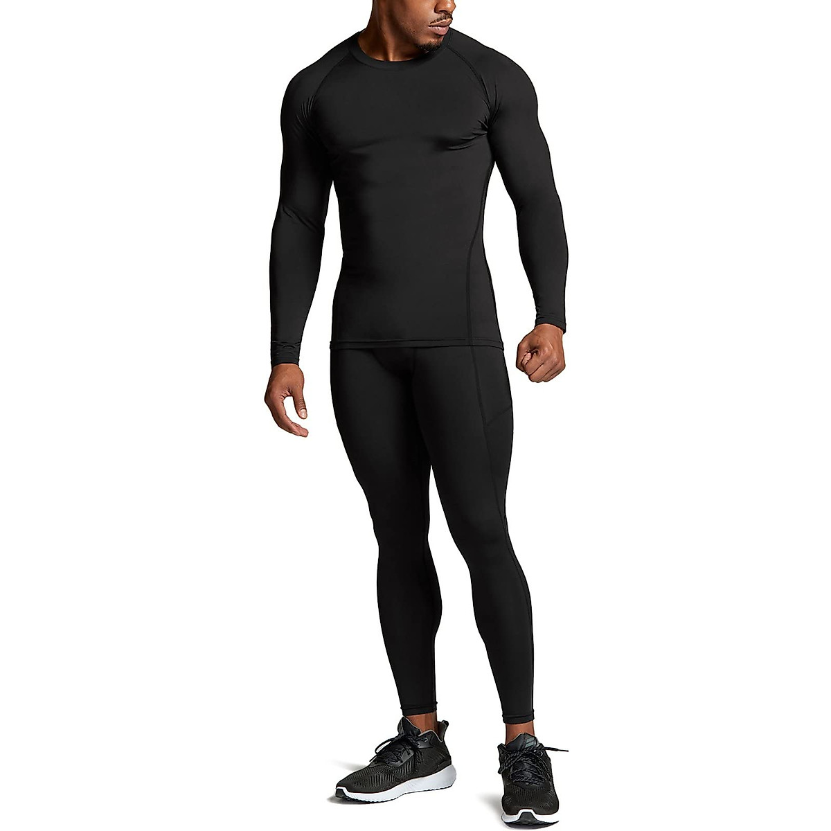 ATHLIO Men's Thermal Long Sleeve Compression Shirts, Winter Gear Sports Base Layer Top, Athletic Running T-Shirt, Active Top 3pack Black/Charcoal/Red, Medium