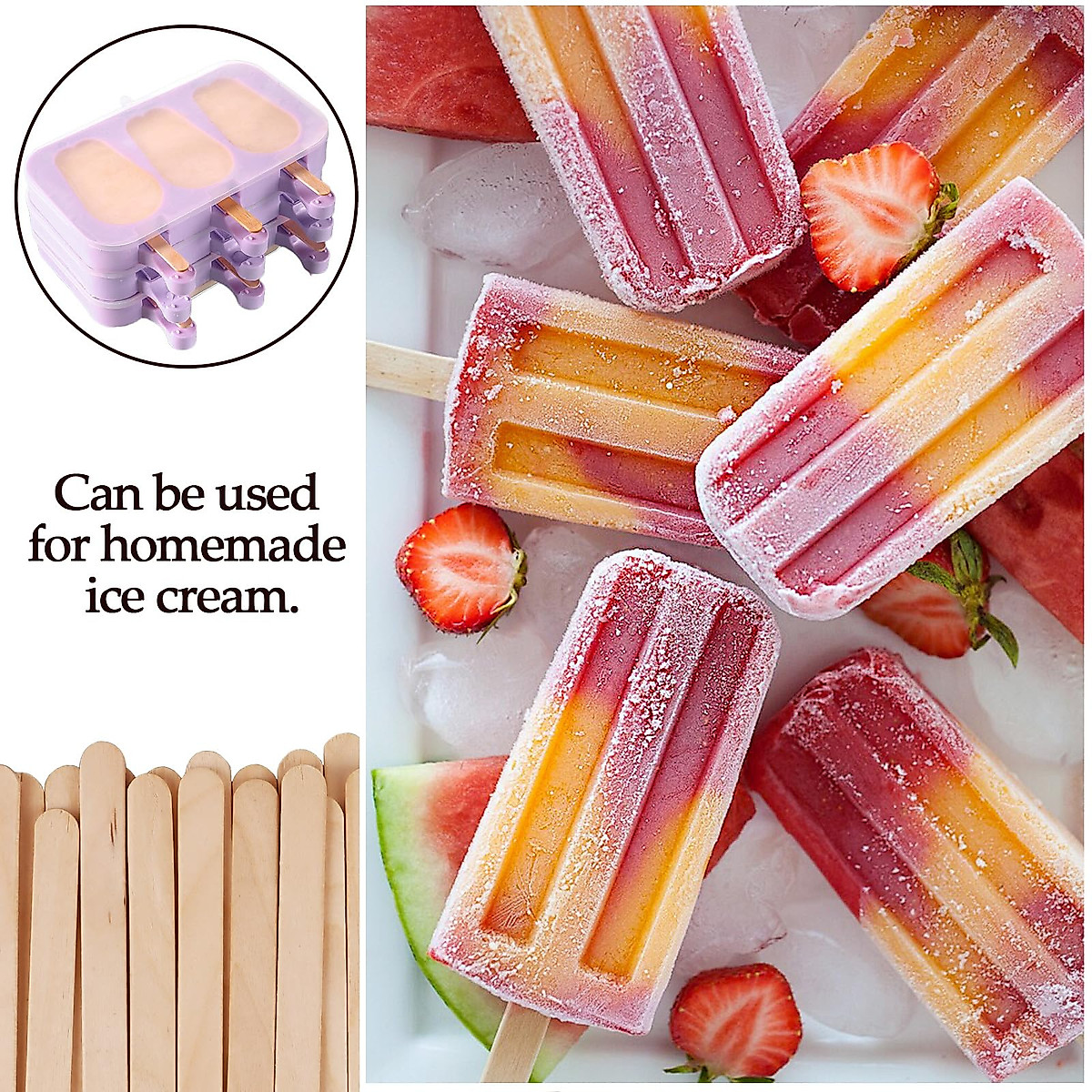 200 Pcs Craft Sticks Ice Cream Sticks Natural Wood Popsicle Craft Sticks 4.5 inch Length Treat Sticks Ice Pop Sticks for DIY Crafts