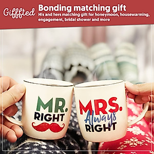 Triple Gifffted Mr Right Mrs Always Right Coffee Mugs Gifts Ideas for Couples, Wedding Anniversary, Engagement, Christmas, His & Hers, Bride and Groom, Parents, Newlyweds Bridal Shower, Ceramic 380ml
