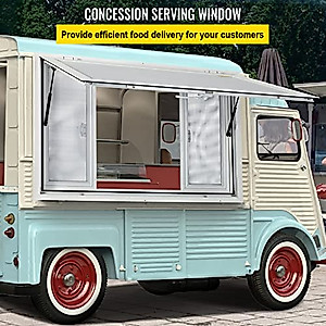 VEVOR Concession Window 60 x 36 inch, Aluminum Alloy Food Truck Service Window with 4 Horizontal Sliding Screen Windows & Awning Door & Drag Hook, Serving Window for Food Trucks Concession Trailers