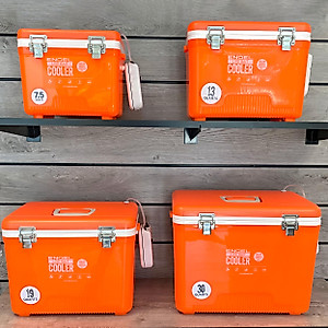 Engel 30qt Live Bait Cooler Box with 2nd Gen 2-Speed Aerator Pump - Portable Fishing Station & Minnow Bucket for Shrimp & Other Live Fish with Aerator - ENGLBC30-N in Orange High-Visibility