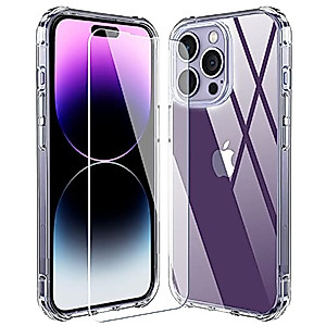 Ailun for iPhone 14 Pro Max[6.7 inch] [1 x Phone Case+1 x Glass Screen Protector] Shock Absorption Bumper PC and TPU Clear Cover, Dynamic Island Compatible, Sensor Protection Tempered Glass