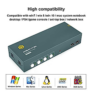 GREATHTEK KVM Switch HDMI Dual Monitor Extended Display 4 Port,USB2.0, Hotkey Switch, UHD 4K@60Hz Resolution YUV4:4:4 Downward Compatible, 4 in 2 Out, with All Needed Cables