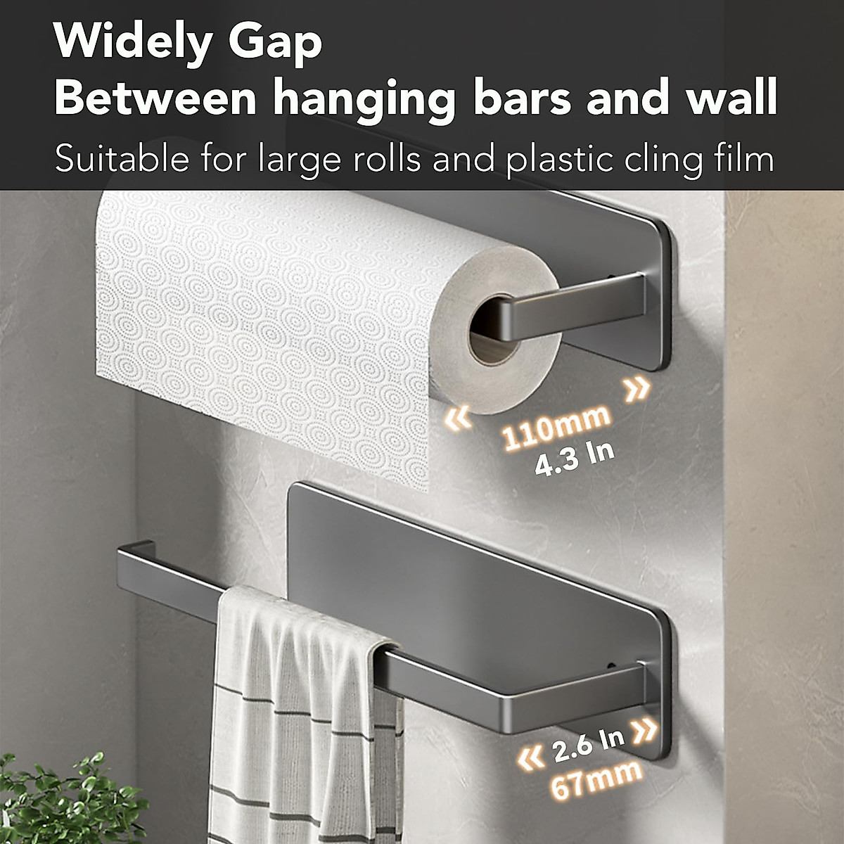 Esusom Paper Towel Holder Under Cabinet Rolls Plastic Cling Film Paper Towel Holder Adhesive for Kitchen Anti-Rust Metal Bathroom Toilet Paper Towel Holder Wall Mounted