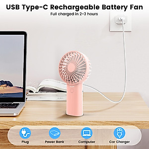Portable Handheld Fan,3 Speeds Powerful Personal Fan with Flashlight, USB Rechargeable 2400mAh Battery Operated Fan for 3-15 hours, Mini Pocket Fan for Travel, Outdoor, Office