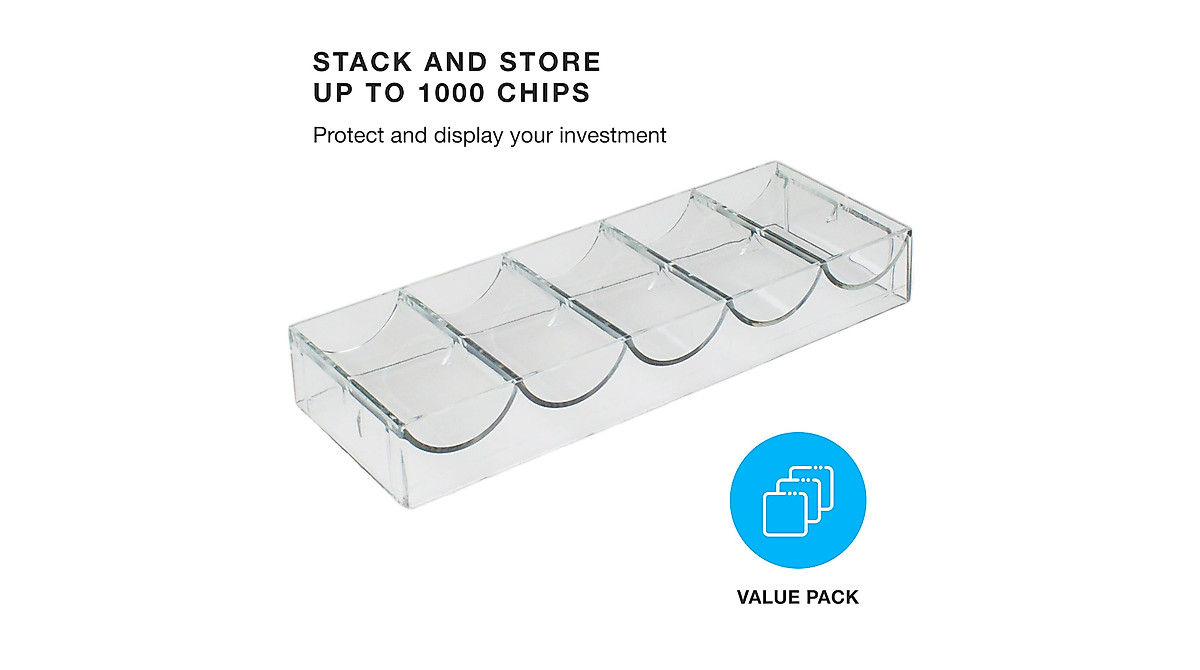 Brybelly Clear Acrylic Poker Chip Trays - Set of 10 for Standard Chips