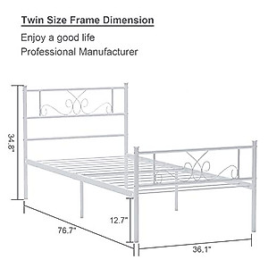 SimLife Metal Twin Bed with Storage Solid Steel Legs Great for Boys and Girls Toddler Princess Bed Frame Kid's Day Bed No Box Spring Need White