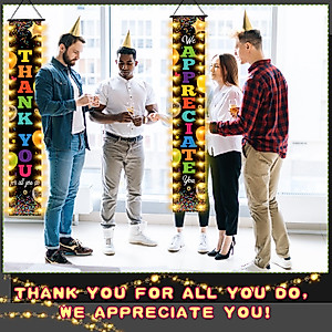 Tingjoo 2 Pcs Pastor Lighted Thank You Door Banner We Appreciation You Sign for Customer Service Week LED Thank You for All You Do Hanging decor for Employee Appreciation Xmas Party, 12 x 71"(Black)