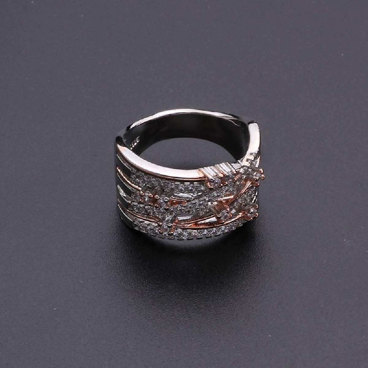 YUANYI Two Tone Intertwined Crossover Statement Ring Fashion Breadth Band Rings for Women Rose Gold Index Finger Ring (US code 10)