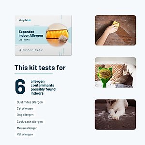 Expanded Indoor Allergen Test Kit by SimpleLab | Lab Testing for Dog, Cat, Rodent, Dust Mite and Other Allergens | Easy Vacuum at Home Sampling for Lab Analysis